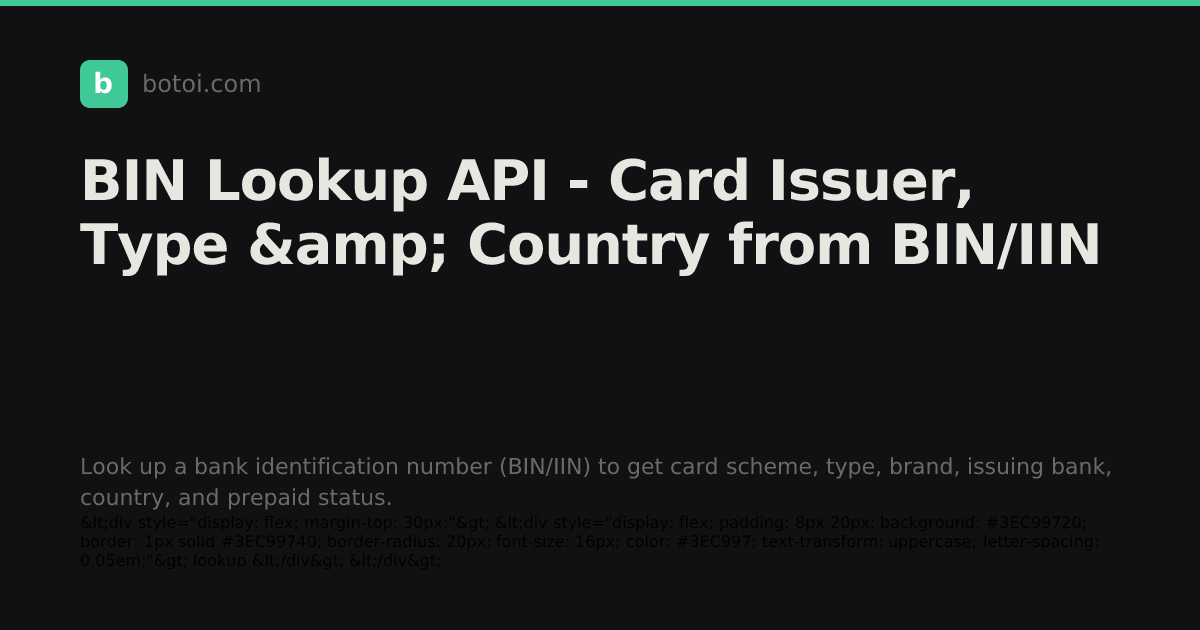 BIN Lookup API - Card Issuer, Type & Country from BIN/IIN | Botoi